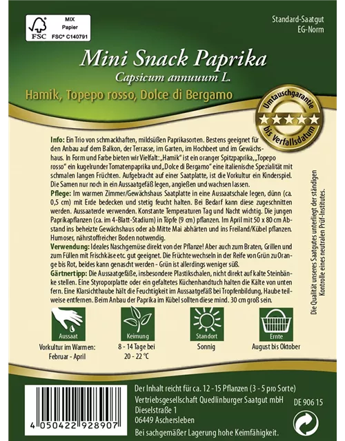 Snack-Paprika-Samen, Capsicum annuum 'Snack-Paprika' - Oldenburger ...